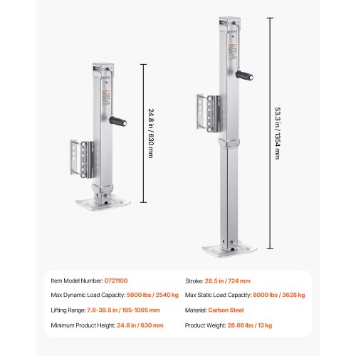 Trailer Jack Bolt-on Trailer Tongue Jack 8000 lbs Static Load 28.5 ...