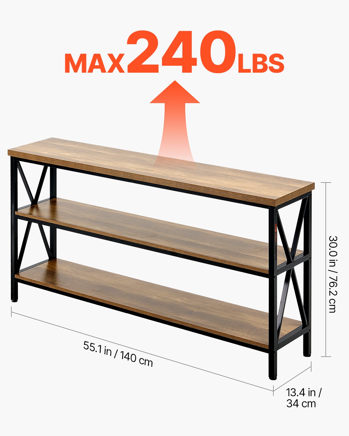 VEVOR Narrow Console Sofa Table, 55.1 inches Behind Couch Table, 3-Tier ...
