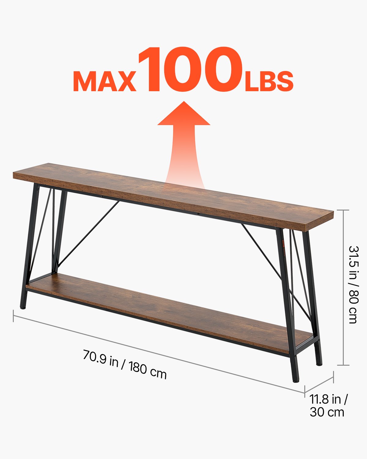 VEVOR Narrow Console Sofa Table, 70.9 inches Behind Couch Table, 2-Tier ...