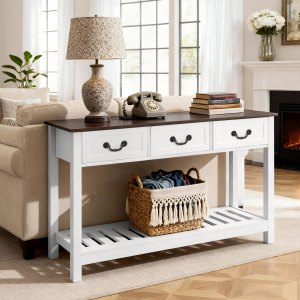 VEVOR 47 in Console Table, Farmhouse Desk Behind the Couch with Drawers ...