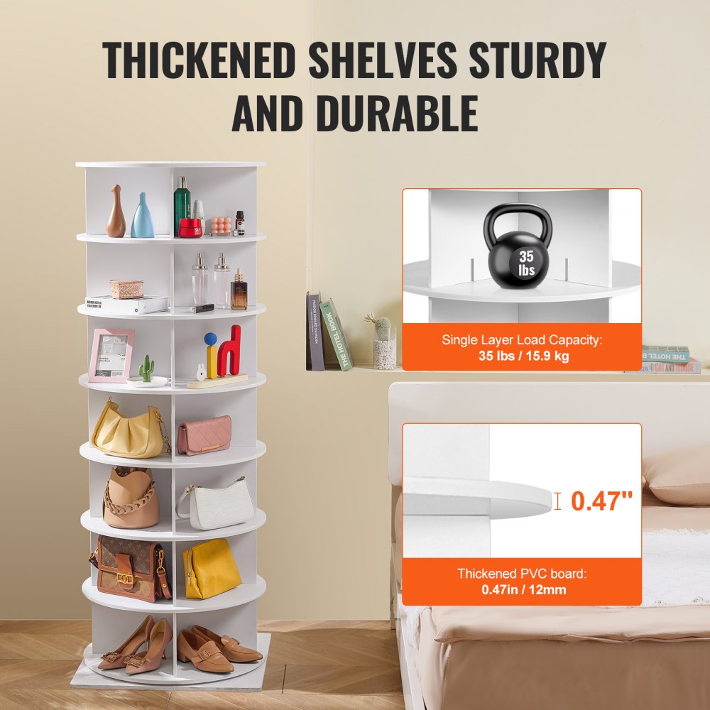 VEVOR 7 Tiers Rotating Shoe Rack Tower, 360°Spinning Shoe Display With ...