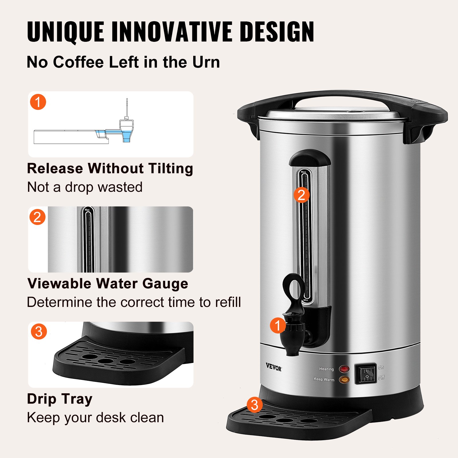 VEVOR Commercial Coffee Urn 65 Cup Stainless Steel Coffee Dispenser ...