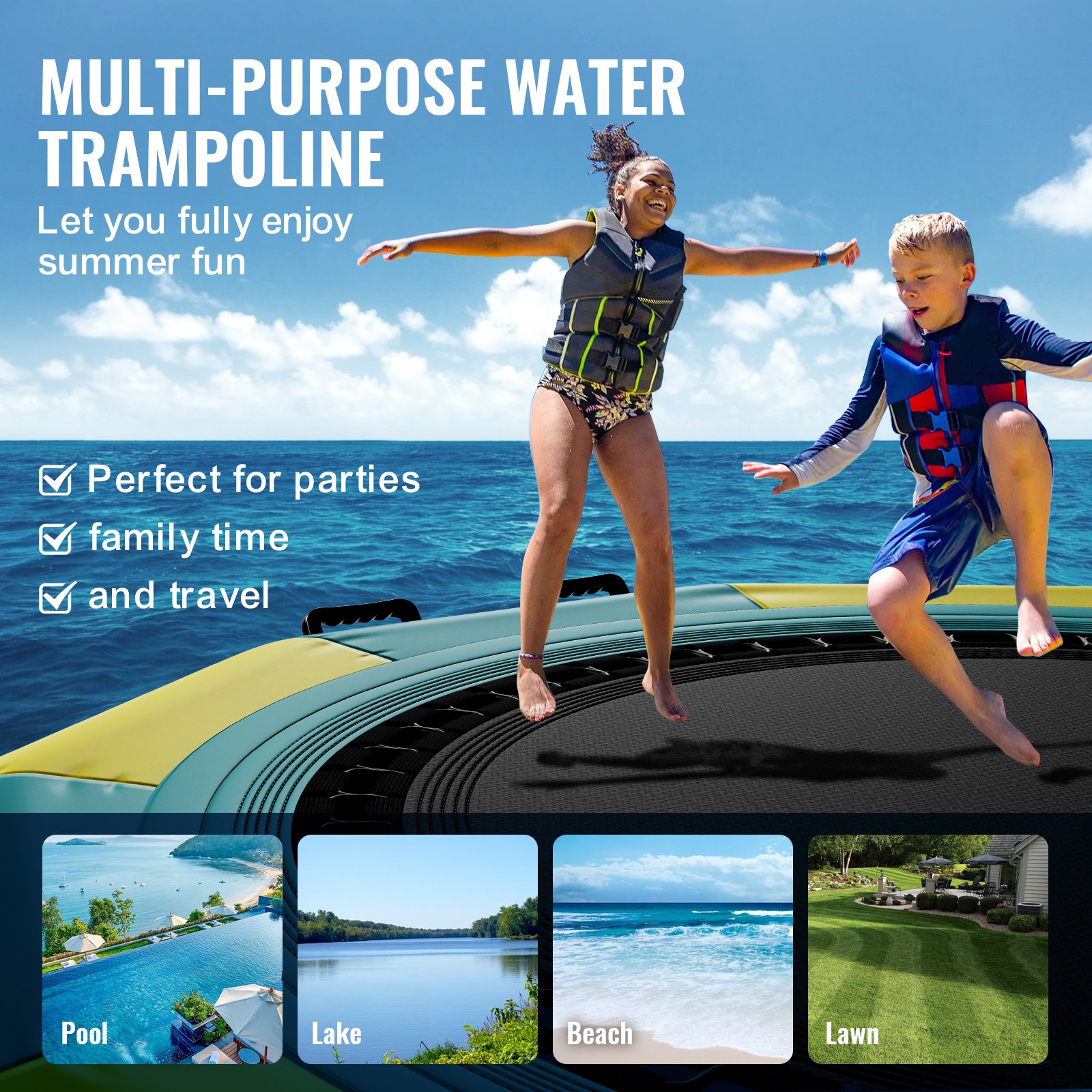 VEVOR Inflatable Water Bouncer, 10ft Recreational Water Trampoline ...
