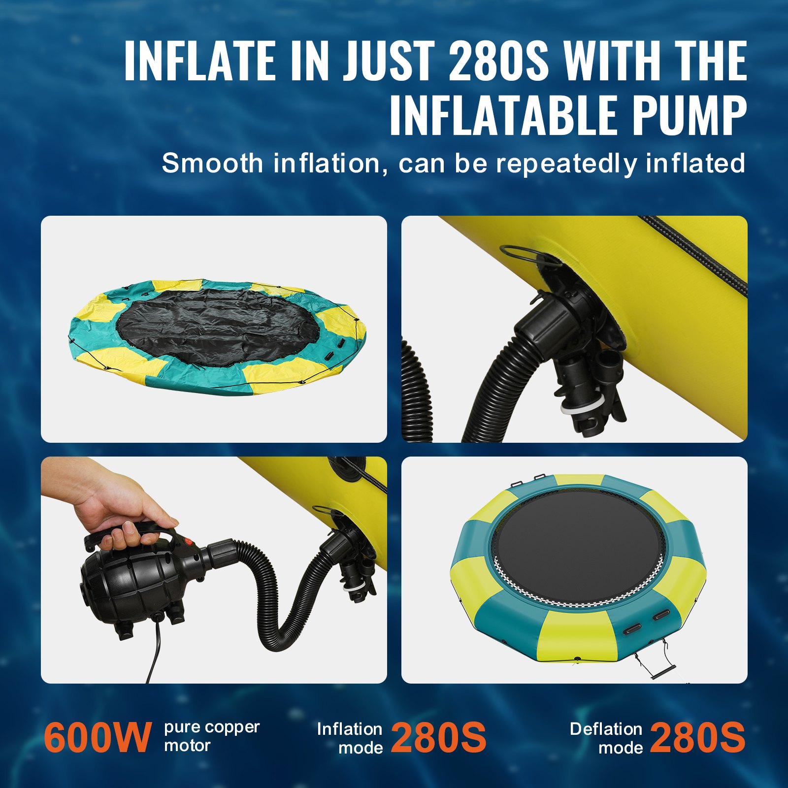 VEVOR Inflatable Water Bouncer, 13ft Recreational Water Trampoline ...