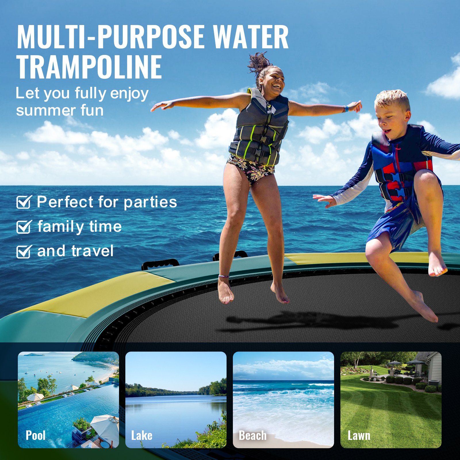 VEVOR Inflatable Water Bouncer, 13ft Recreational Water Trampoline ...