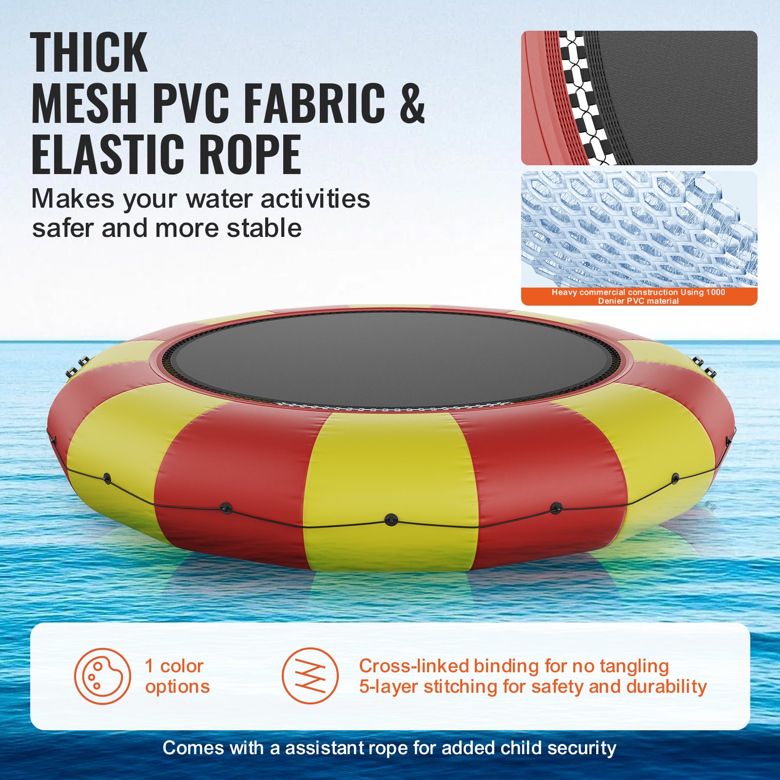 VEVOR Inflatable Water Bouncer, 17ft Recreational Water Trampoline ...