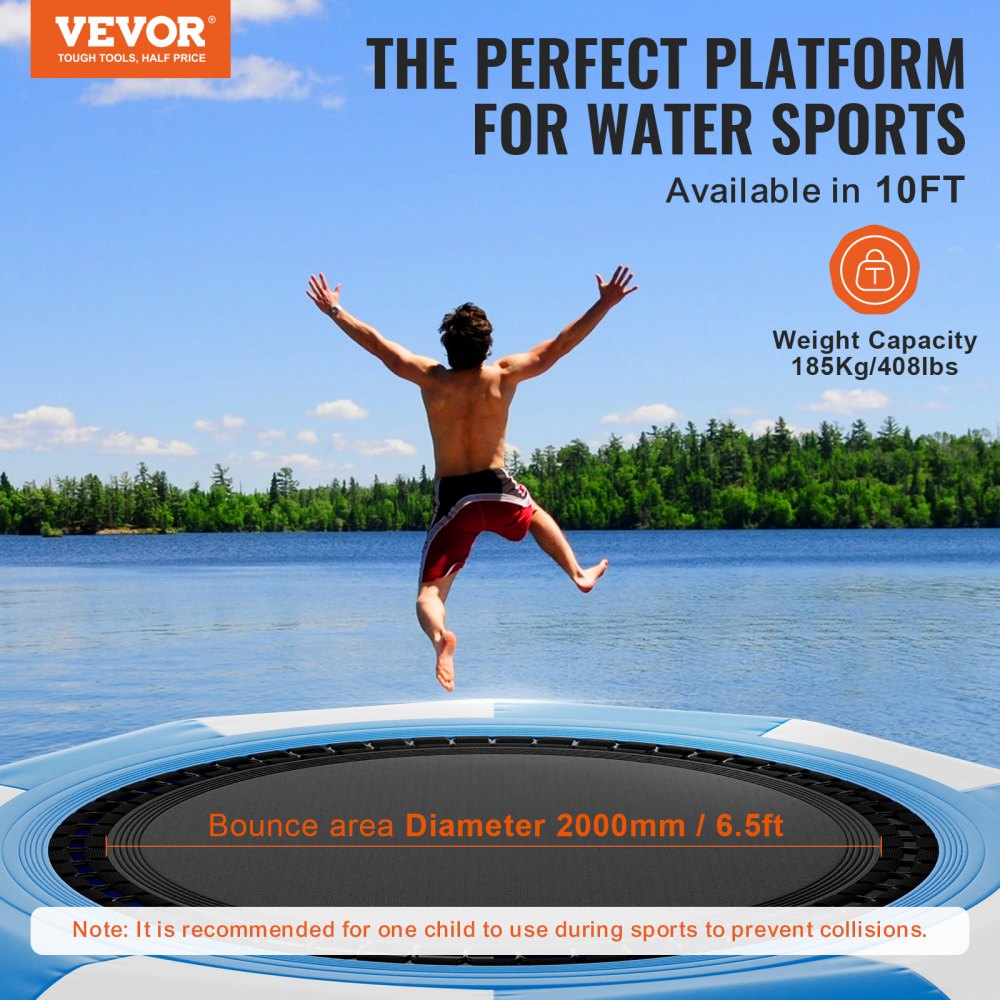 VEVOR Inflatable Water Bouncer, 10ft Recreational Water Trampoline ...