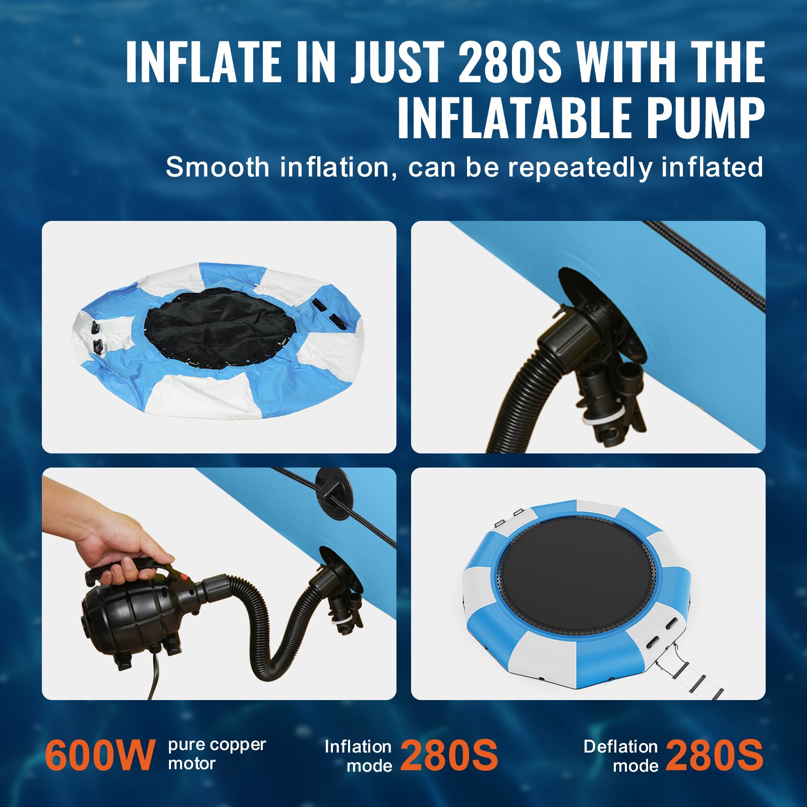 VEVOR Inflatable Water Bouncer, 13ft Recreational Water Trampoline ...