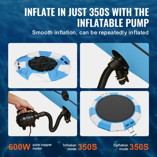 VEVOR Inflatable Water Bouncer, 15ft Recreational Water Trampoline ...