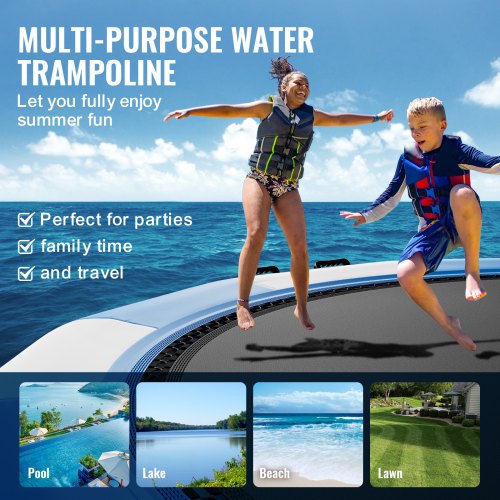 VEVOR Inflatable Water Bouncer, 15ft Recreational Water Trampoline ...
