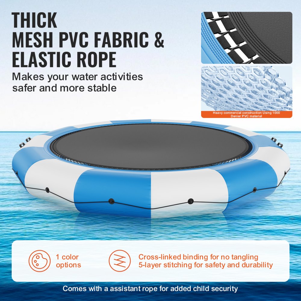 VEVOR Inflatable Water Bouncer, 15ft Recreational Water Trampoline ...