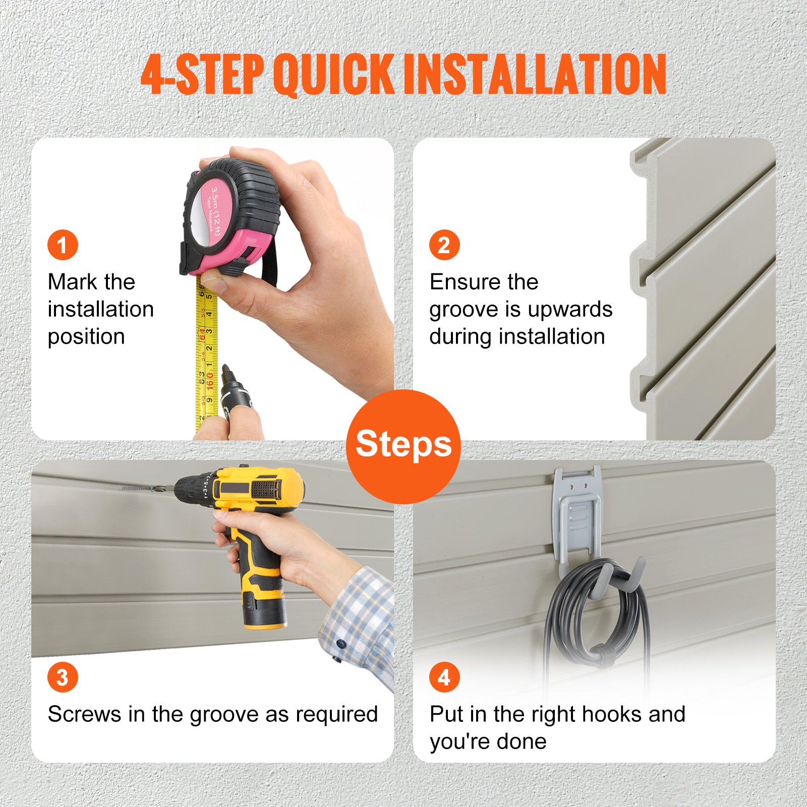 VEVOR Slatwall Panels, 4 ft x 1 ft Gray Garage Wall Panels 12"H x 48"L ...