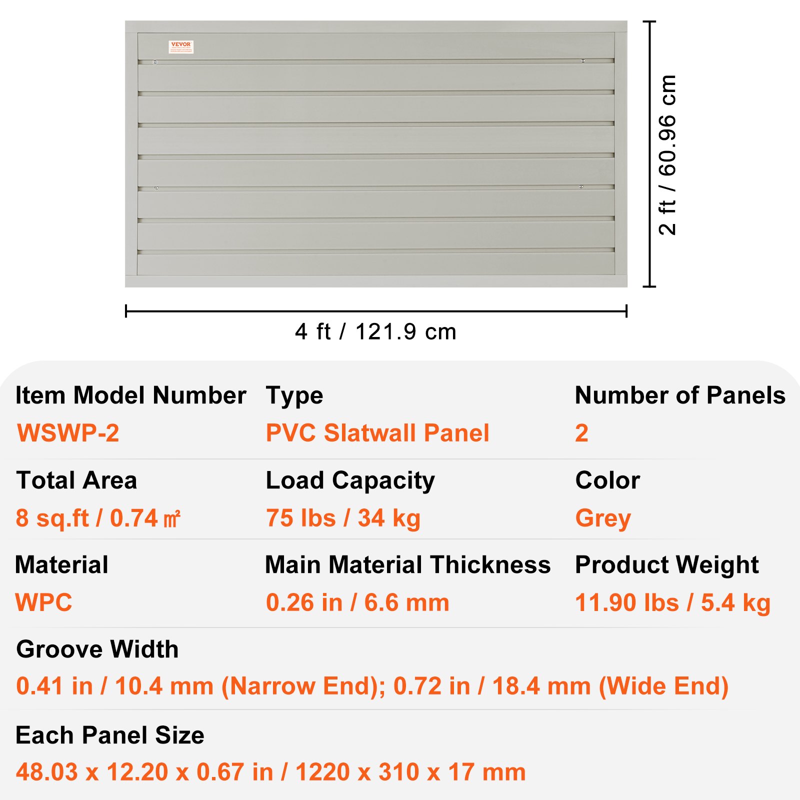 VEVOR Slatwall Panels, 4 ft x 1 ft Gray Garage Wall Panels 12"H x 48"L ...