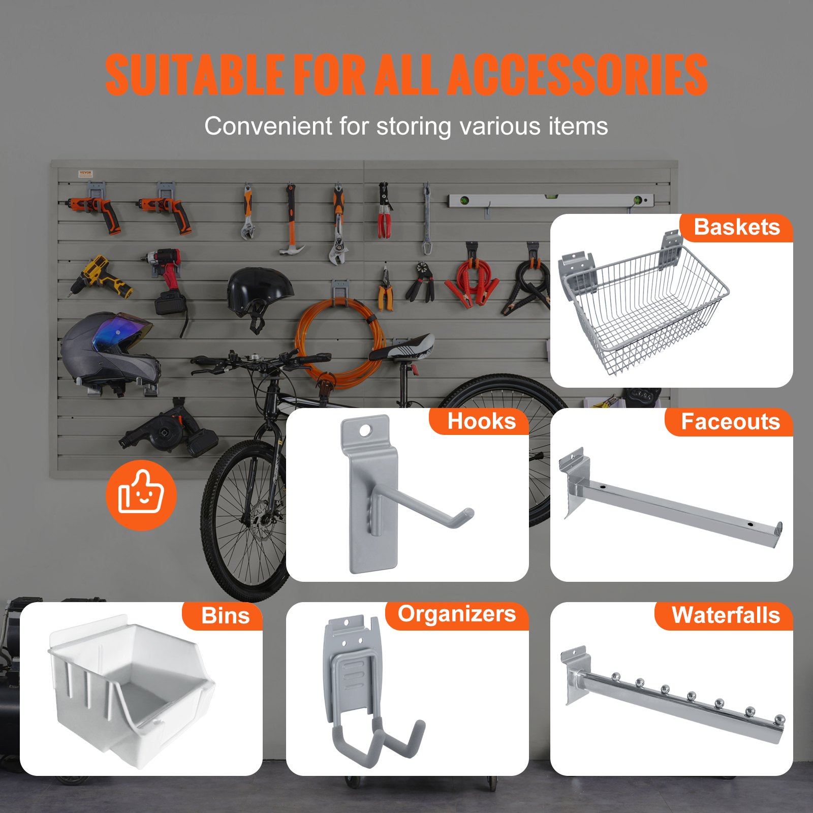 VEVOR Slatwall Panels with Hooks, 4 ft x 1 ft Gray Garage Wall Panels ...