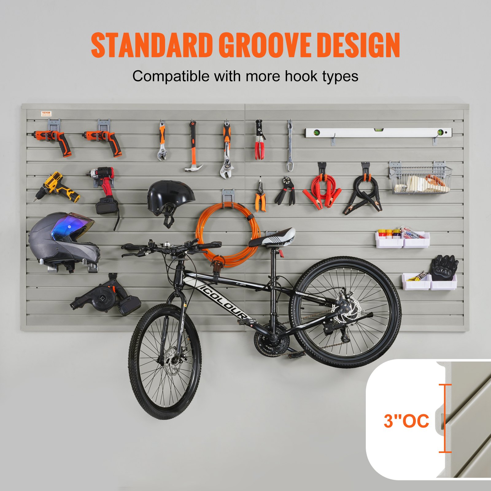 VEVOR Slatwall Panels with Hooks, 121.9 x 30.48 cm Gray Garage Wall ...