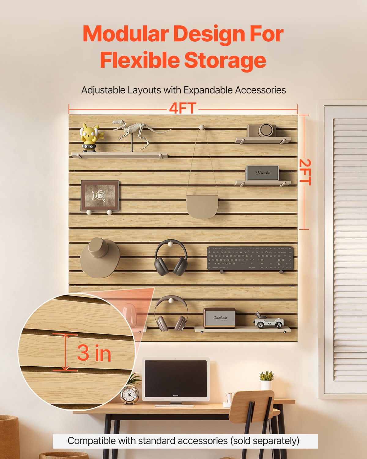 VEVOR Garage Slat Wall Panel – 18 mm, 4 x 4 FT, 25 LBS