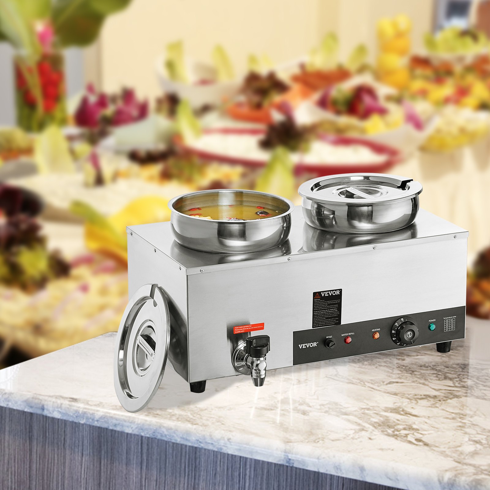 VEVOR Electric Soup Warmer, Dual 7.4QT Stainless Steel Round Pot 86~185 ...