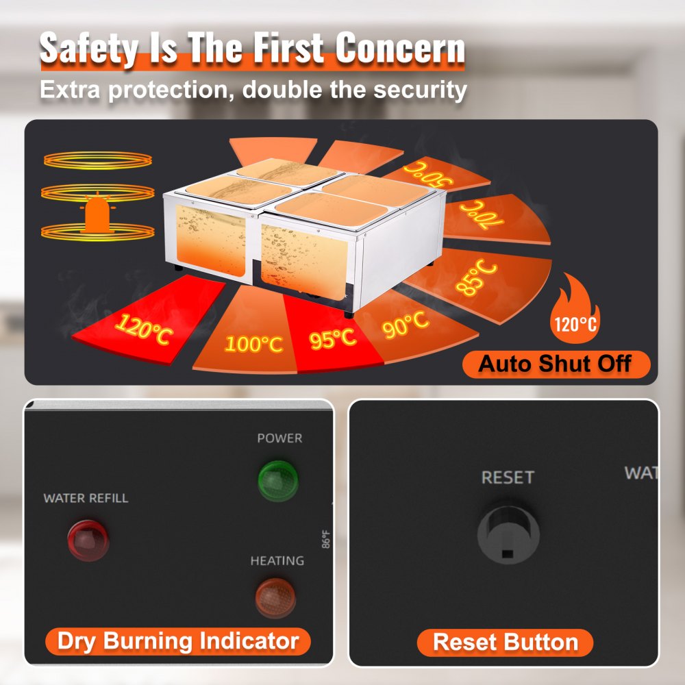 VEVOR 4-Pan Commercial Food Warmer, 4 x 12QT Electric Steam Table ...