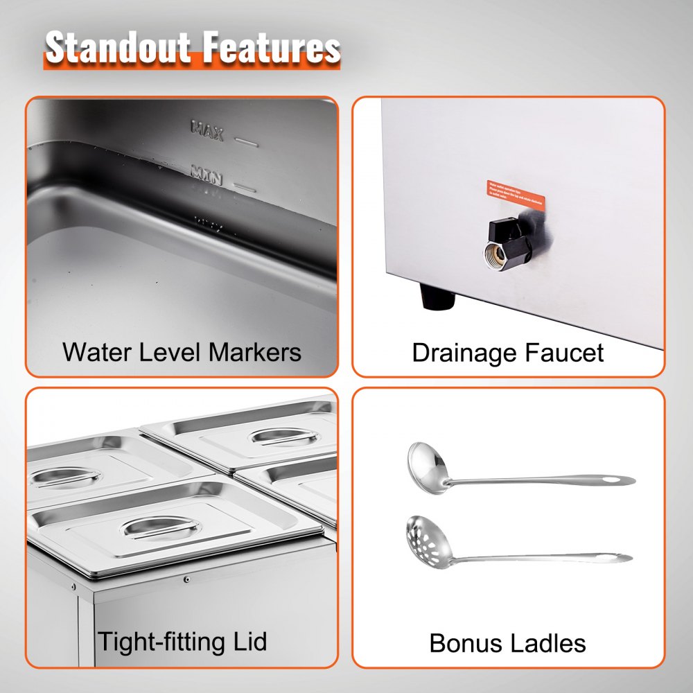 VEVOR 4-Pan Commercial Food Warmer, 4 x 12QT Electric Steam Table ...