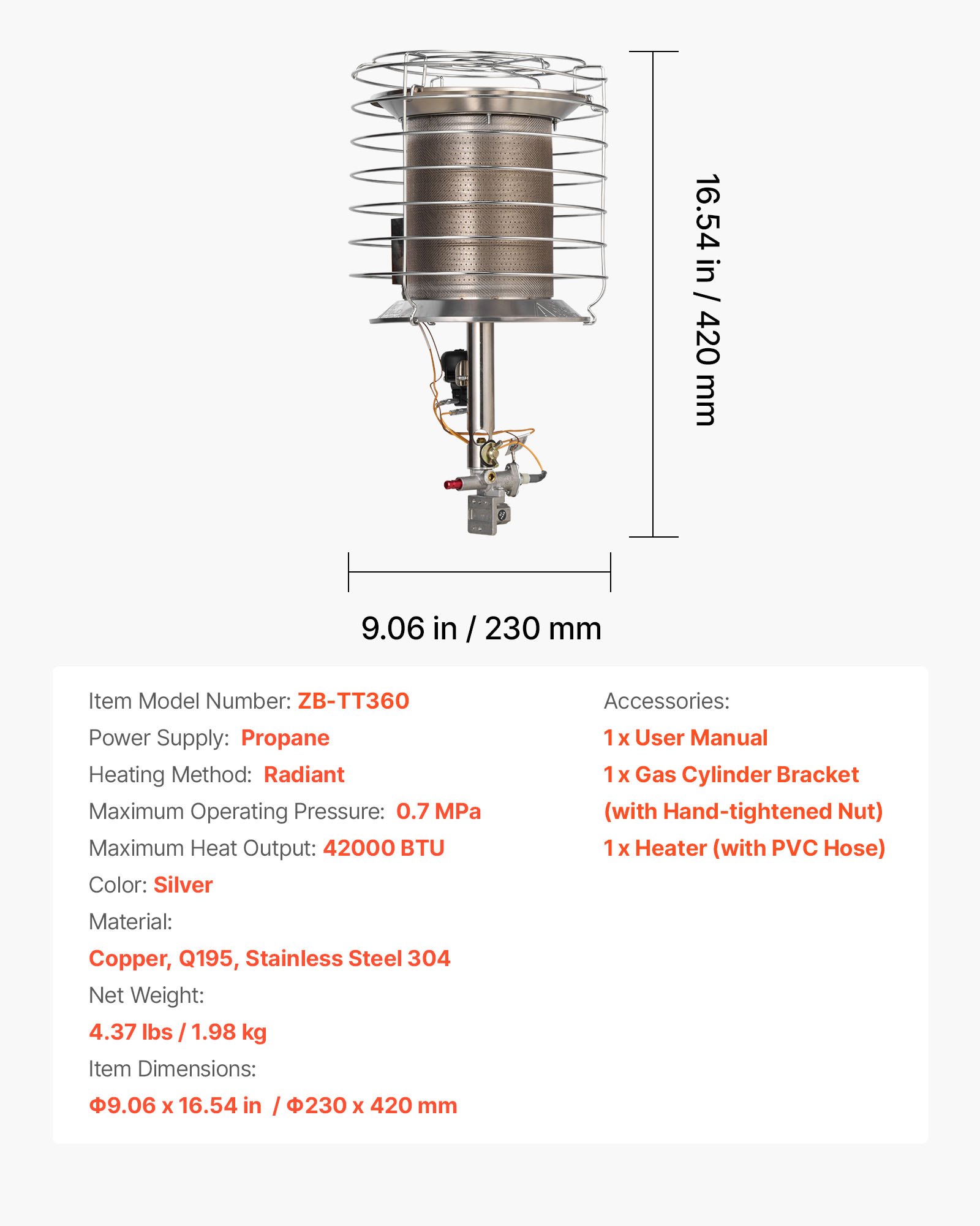 VEVOR Propane Tank Heater — 42000 BTU & 3 Heat Levels