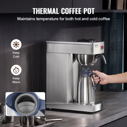 12 Cups Commercial Drip Coffee Maker with Thermal Carafe Restaurant ...