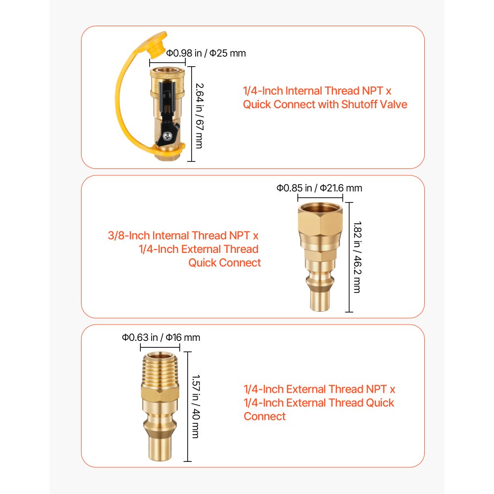 VEVOR Brass Adapter Fittings - Support Heat -40°F to 210°F