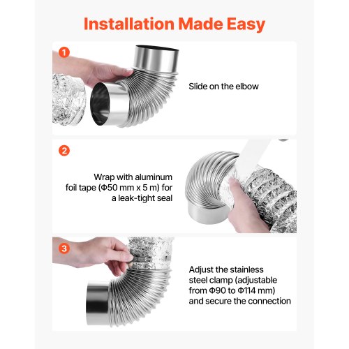 90 Degree Dryer Vent Elbow 4in Vent Kit with 4 Clamps & Aluminum Foil ...