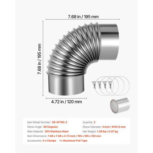 90 Degree Dryer Vent Elbow 4in Vent Kit with 4 Clamps & Aluminum Foil ...
