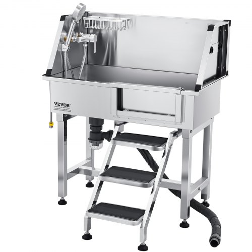 34" Dog Grooming Bath Tub Stainless Steel w Stairs Faucet Showerhead ...