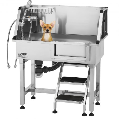 34" Dog Grooming Bath Tub Stainless Steel w Stairs Faucet Showerhead ...