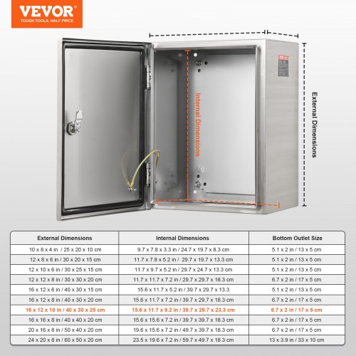 VEVOR Steel Electrical Box, 16"x 12"x 10", 304 Stainless Steel ...