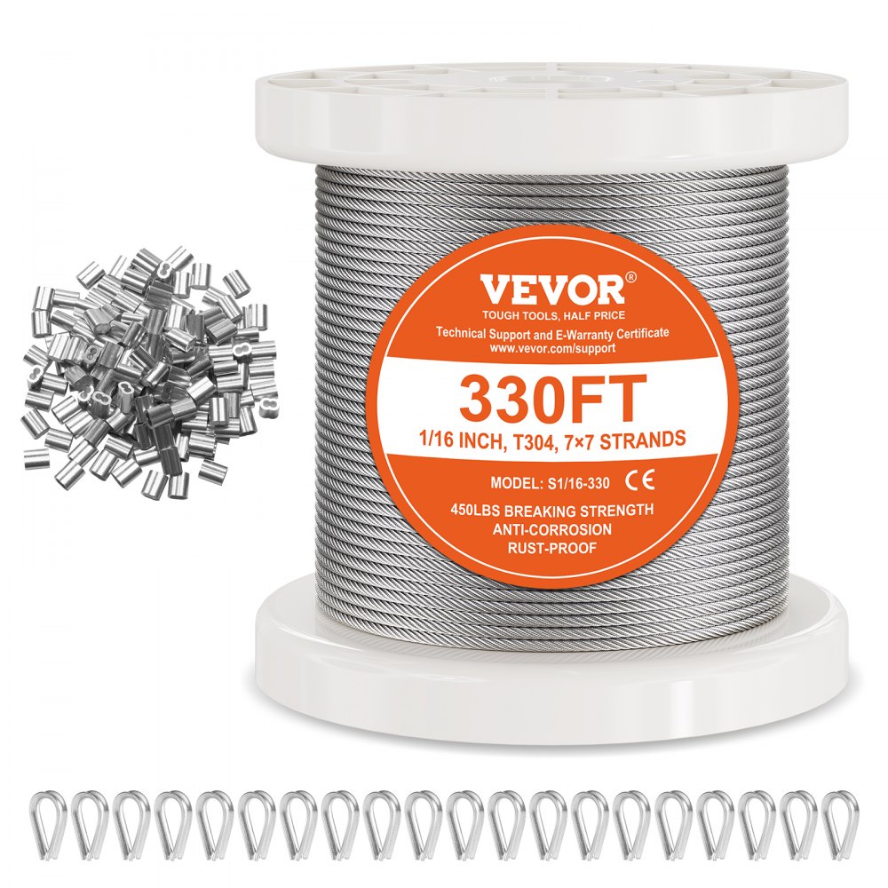 VEVOR T304 Stainless Steel Cable 1/16" 7x7 Steel Wire Rope 330 ft Cable ...