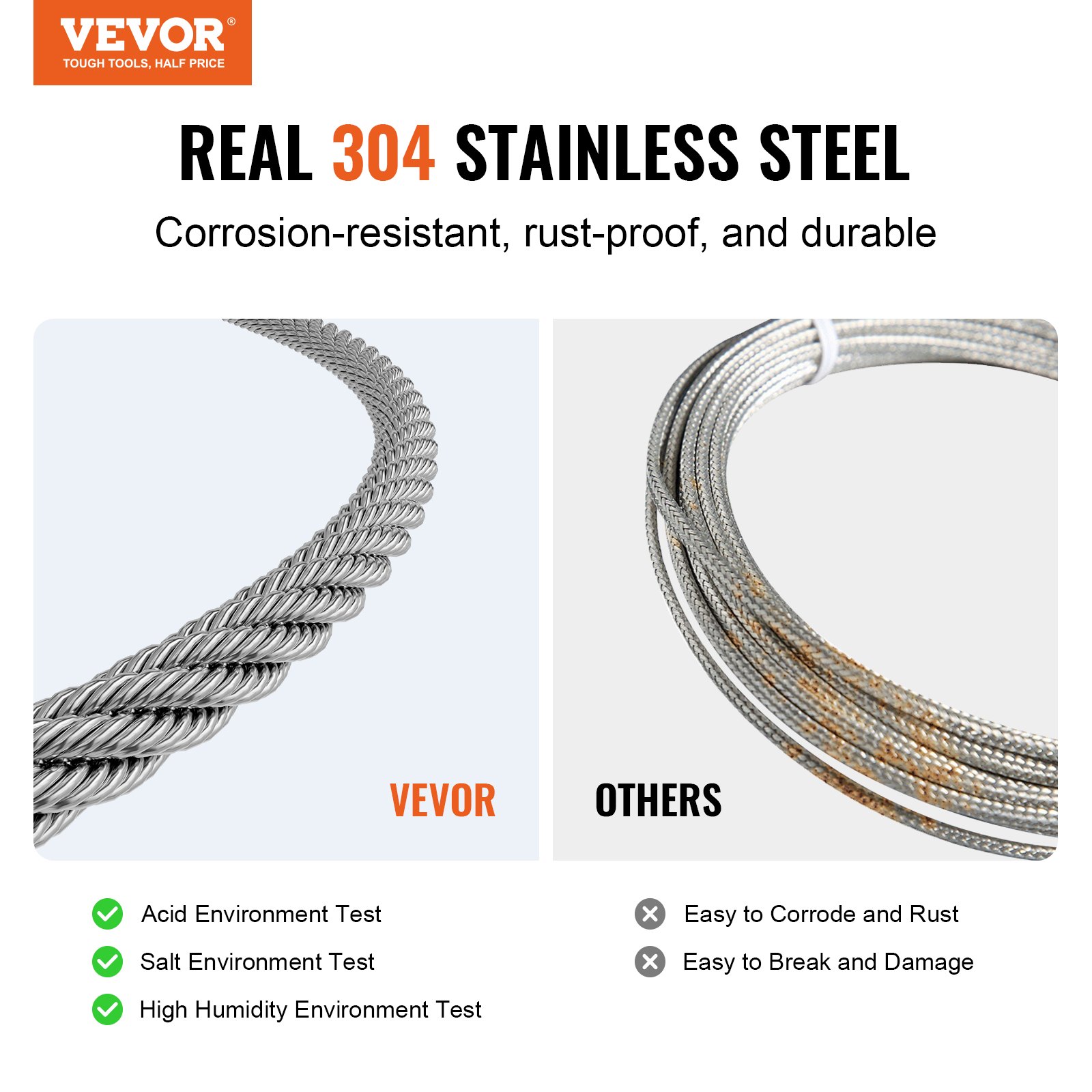 VEVOR T304 Stainless Steel Cable 1/16" 7x7 Steel Wire Rope 66 ft Cable ...