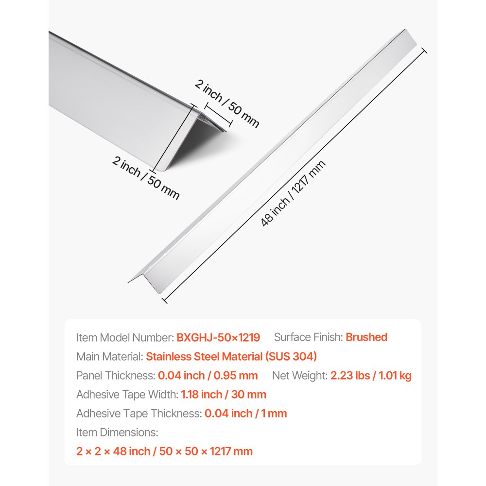 VEVOR 2 x 2 Stainless Steel Corner Guards – 10 Pack, 48 Inch