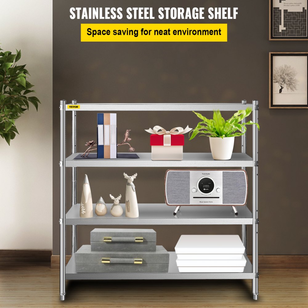 VEVOR Stainless Steel Shelving 60x18.5 Inch 4 Tier Adjustable Shelf ...
