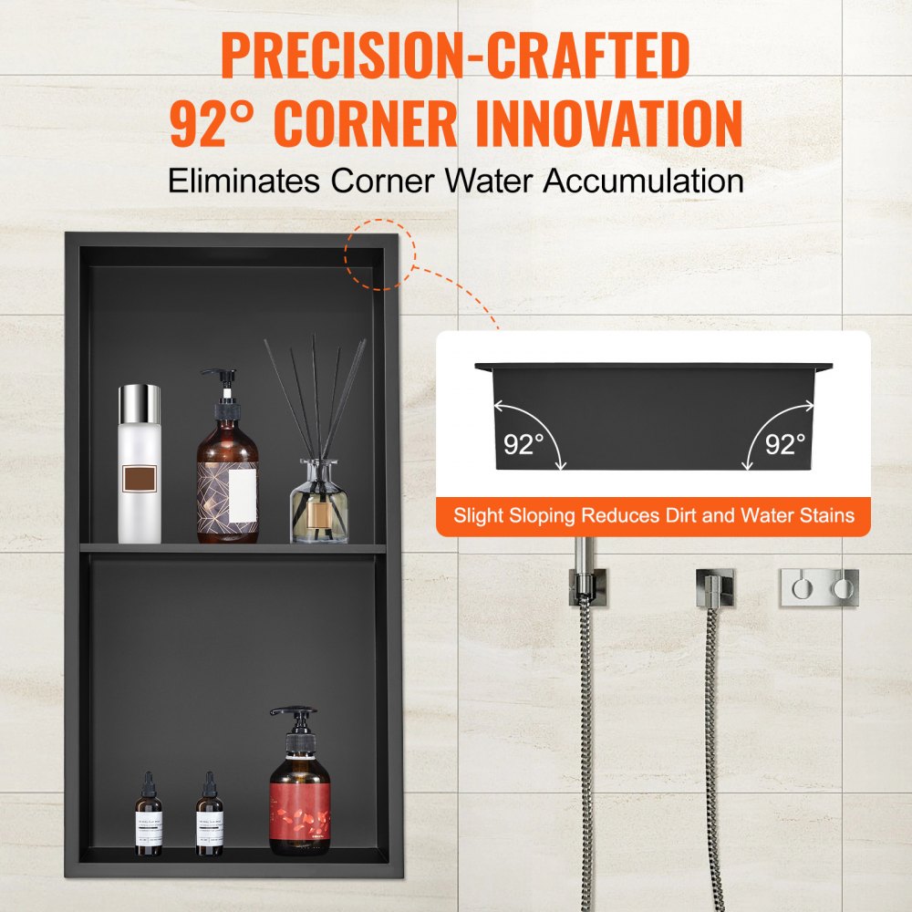 VEVOR 13"x25" No Tile Shower Niche 304 Stainless Steel, Wall-Inserted ...
