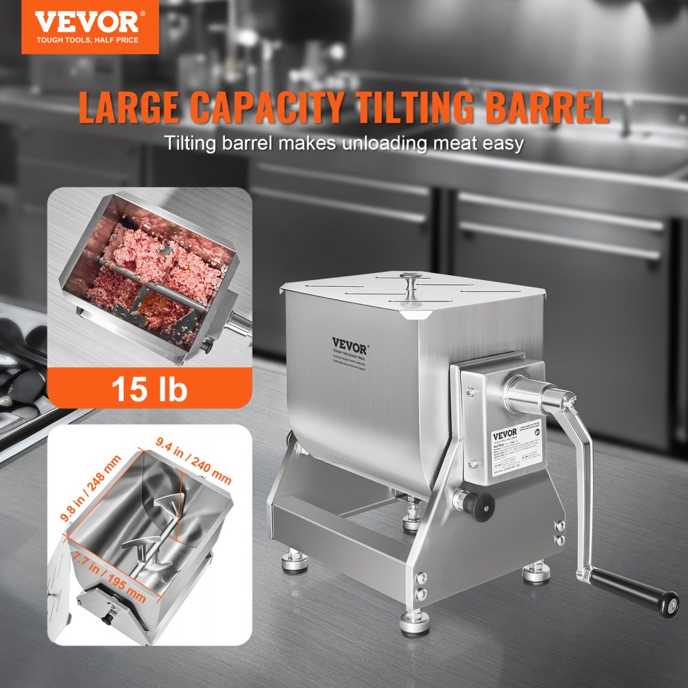 VEVOR 15 Pound Tilt Manual Meat Mixer Sausage Hand Mixer Machine ...