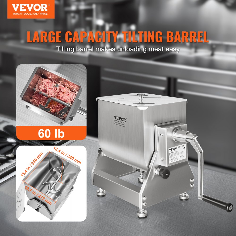 VEVOR 30L Tilt Manual Meat Mixer Sausage Hand Mixer Machine Stainless Steel | VEVOR AU