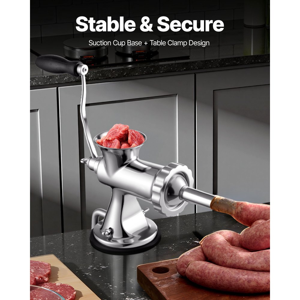 VEVOR Manual Meat Grinder, 304 Stainless Steel Hand Meat Grinder with Suction Cup + Steel Table ...