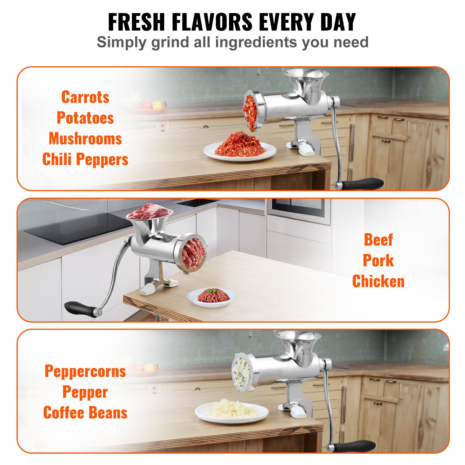 VEVOR Manual Meat Grinder, 304 Stainless Steel Hand Meat Grinder with ...