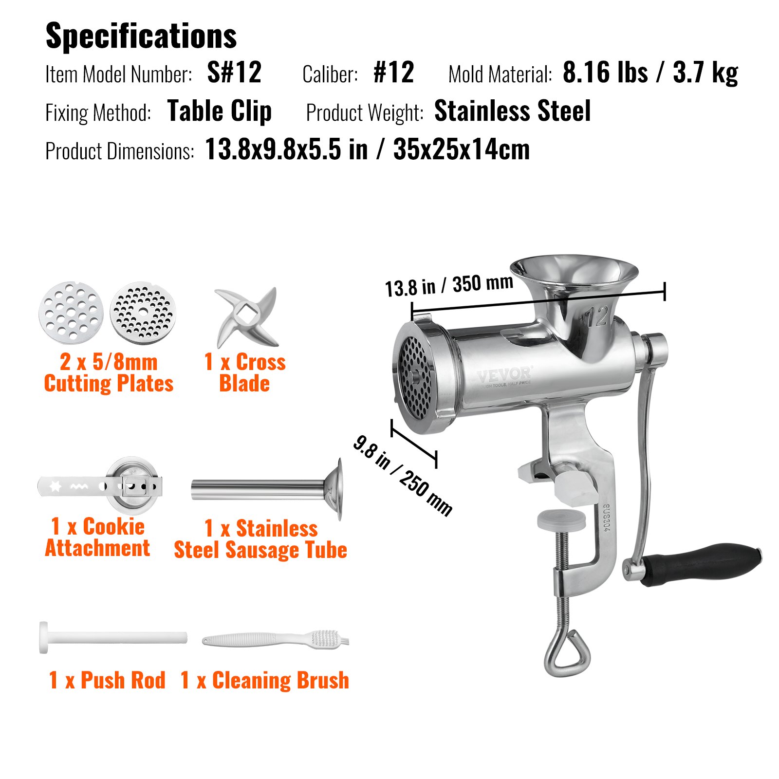 VEVOR Manual Meat Grinder, 304 Stainless Steel Hand Meat Grinder with ...