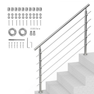 VEVOR Handrails for Outdoor Steps, 59 in Length 5 Crossbars Stair Hand ...
