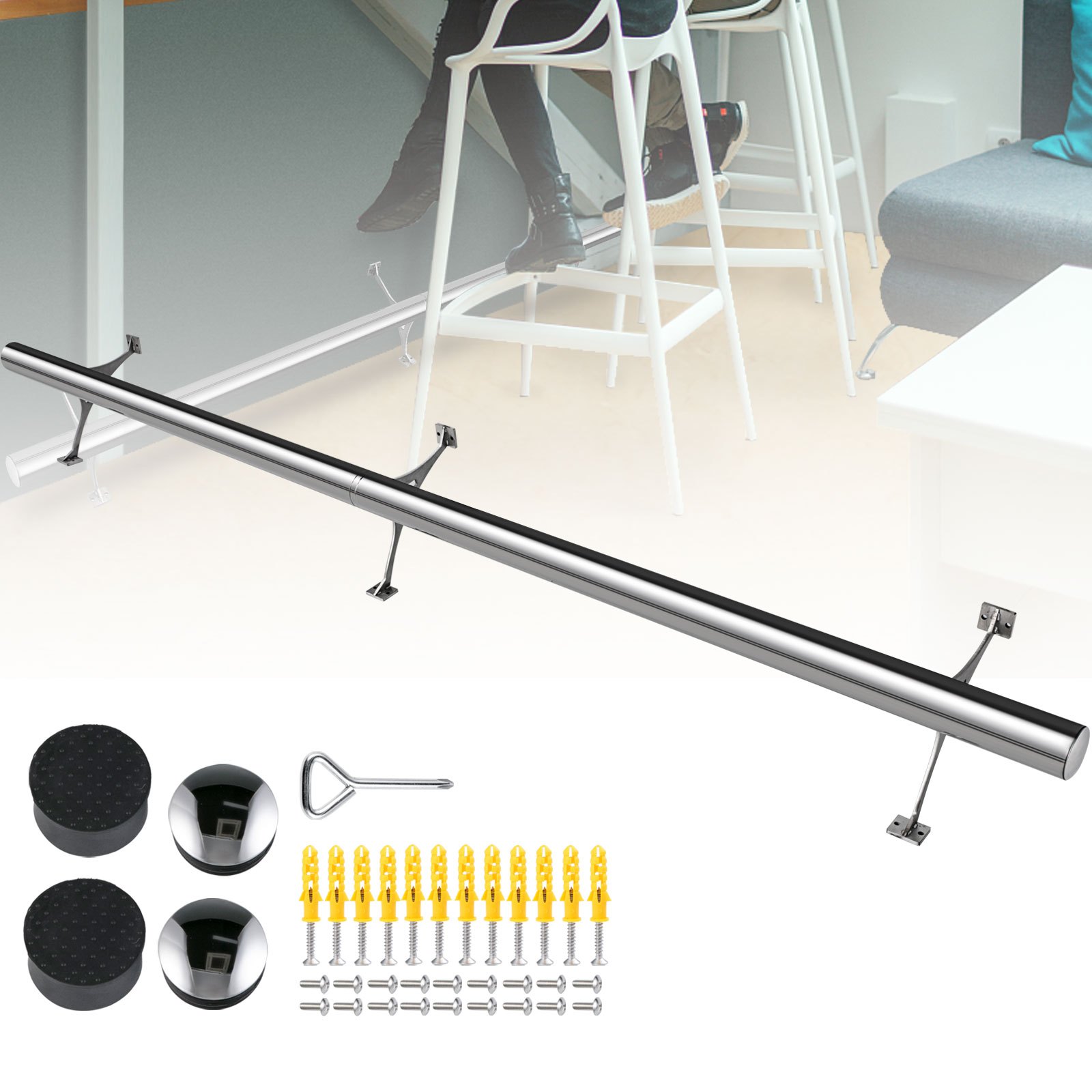 VEVOR 2''OD Bar Foot Rail Kit 8FT Length Solid Bar Mount Foot Rail Kit ...