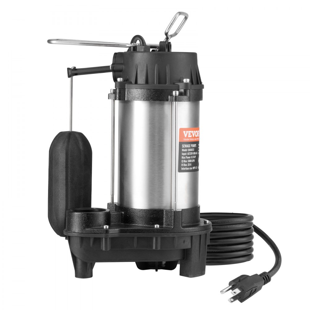 VEVOR Submersible Sewage Pump Water Pump 0.75HP 5000GPH 28 ft Lift for ...