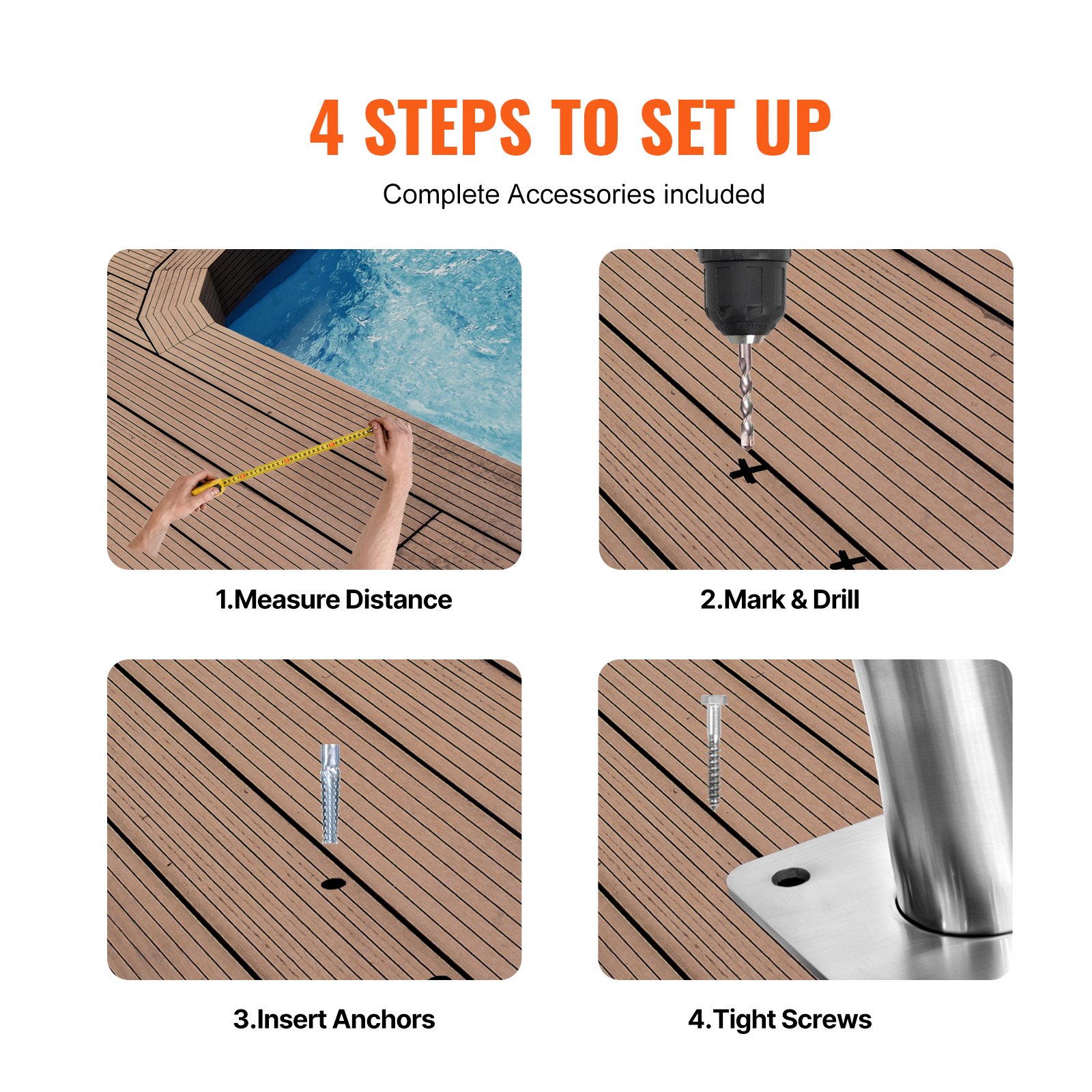 VEVOR Swimming Pool Safety Rails – 2PCS 30x30in, 304 Steel
