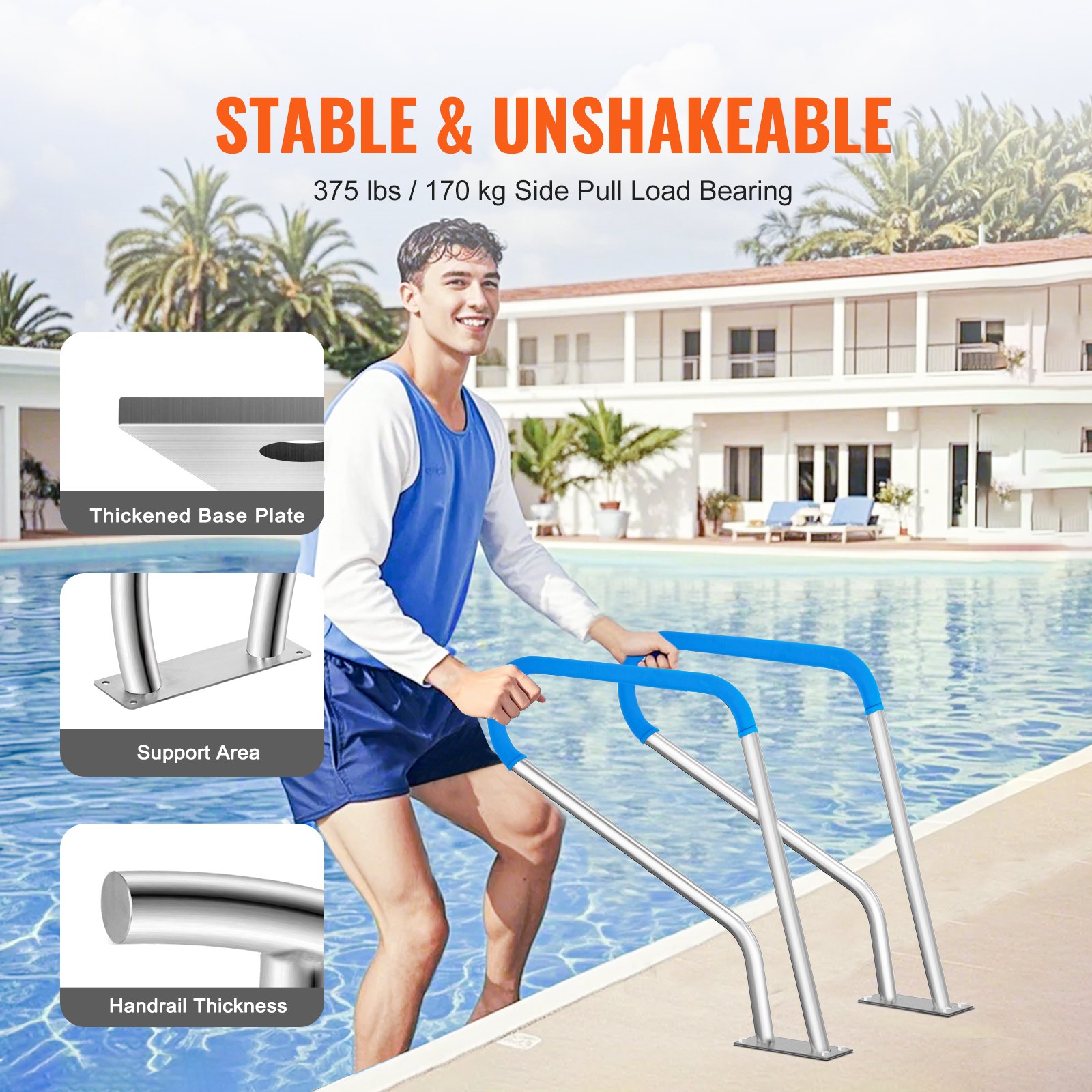 VEVOR Pool Handrail, 39 x 32 inch Pool Railing, Stainless Steel with ...