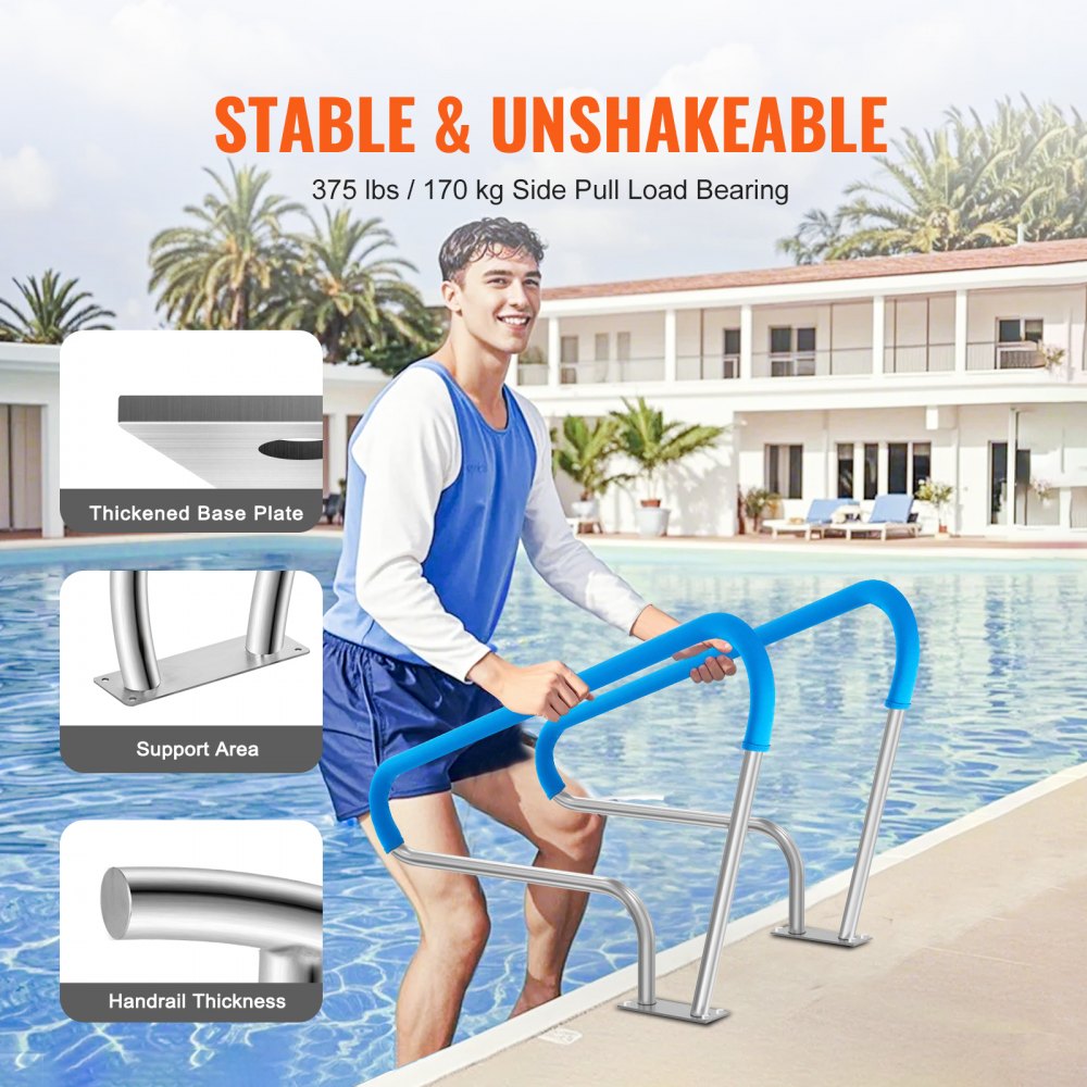 VEVOR Pool Handrail, 2 PCS 48x36in Pool Railing, Stainless Steel with ...