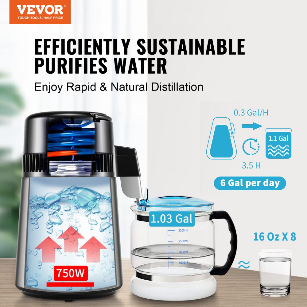 VEVOR Water Distiller, 4L 1.05 Gallon Pure Water Purifier Filter For ...