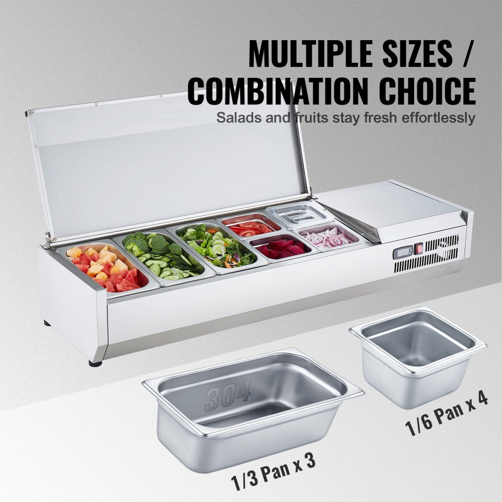 VEVOR Refrigerated Condiment Prep Station, 140 W Countertop ...