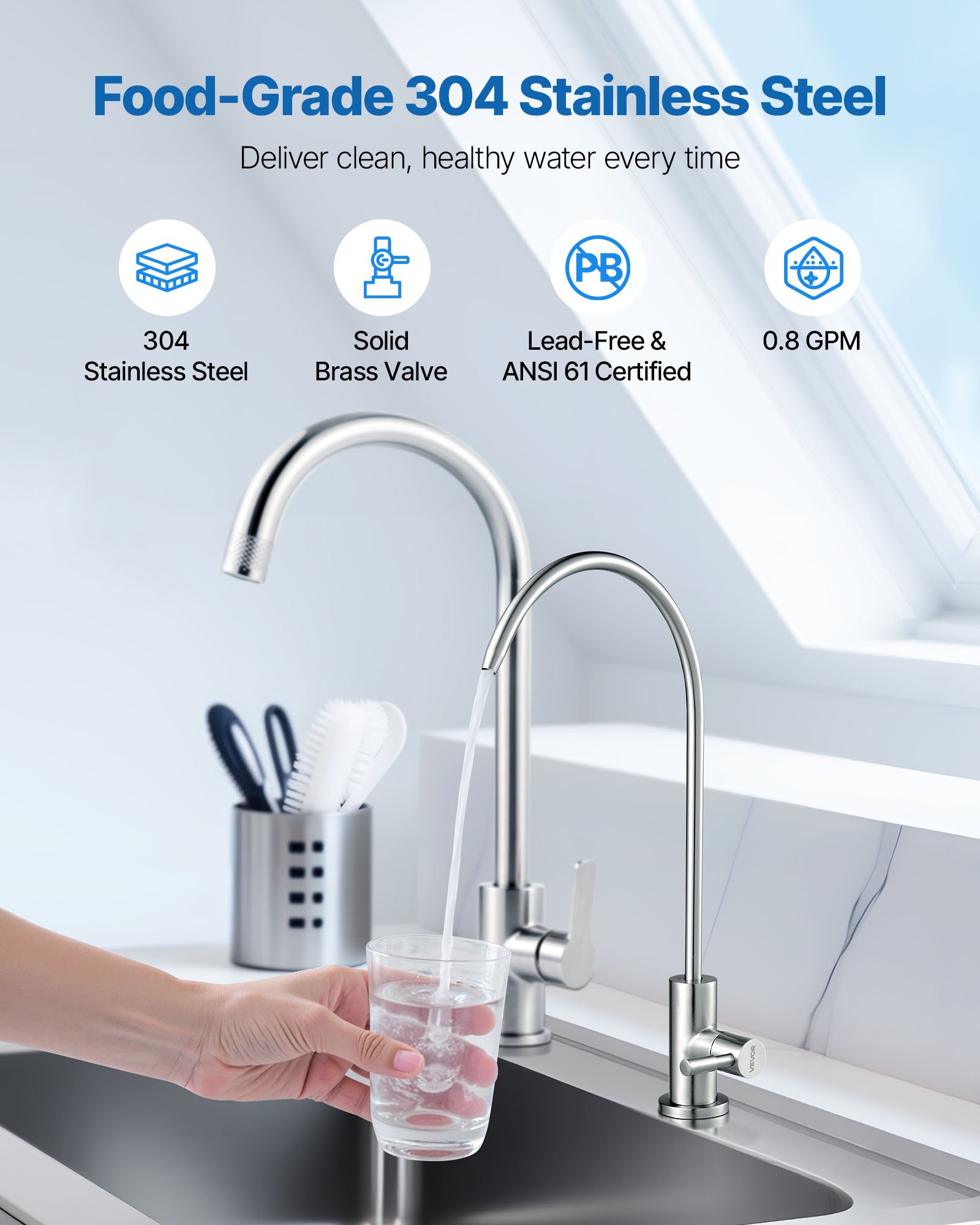 VEVOR Stainless Steel Faucet, Lead-Free Drinking Water Faucets, Reverse ...